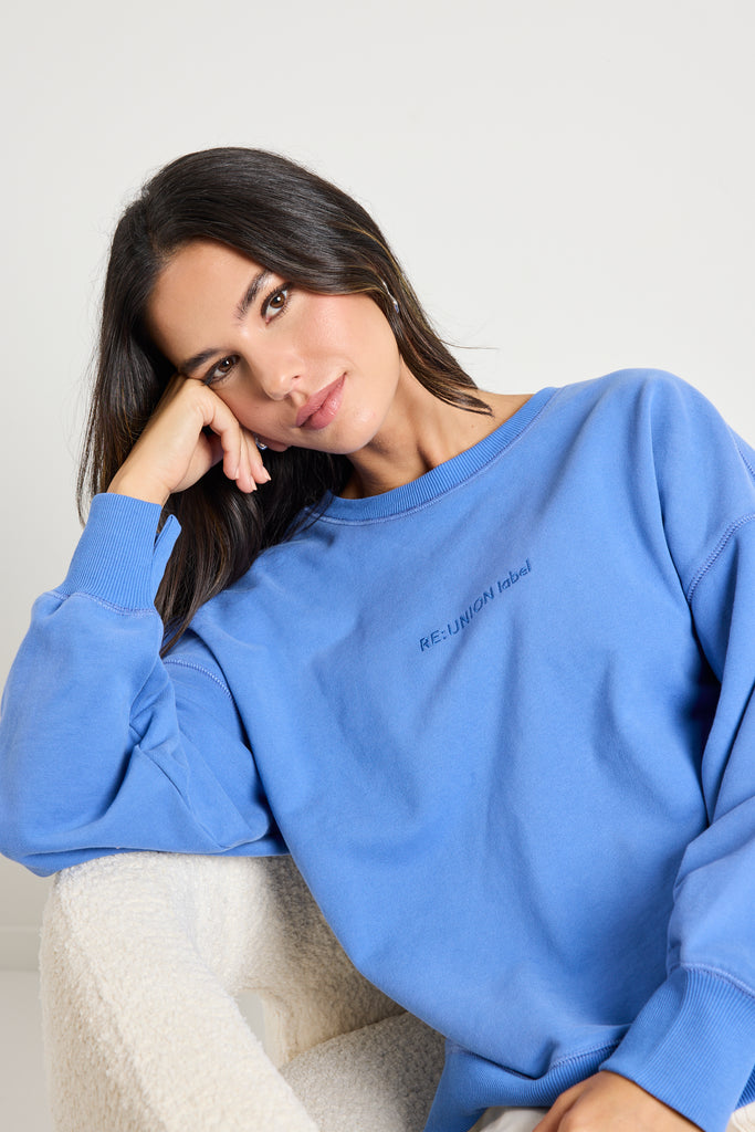 Shop Daylight Mid Blue RE:UNION Label Sweatshirt | Flo & Frankie
