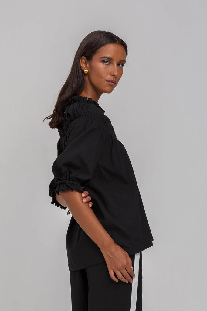 Shop With Hope Black Shirred Neck Mid Sleeve Top | Flo & Frankie