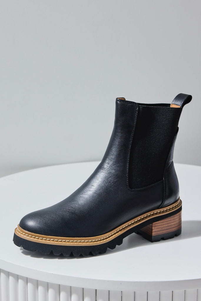 Shop Linear Black Chelsea Elastic Ankle Boot | Flo & Frankie