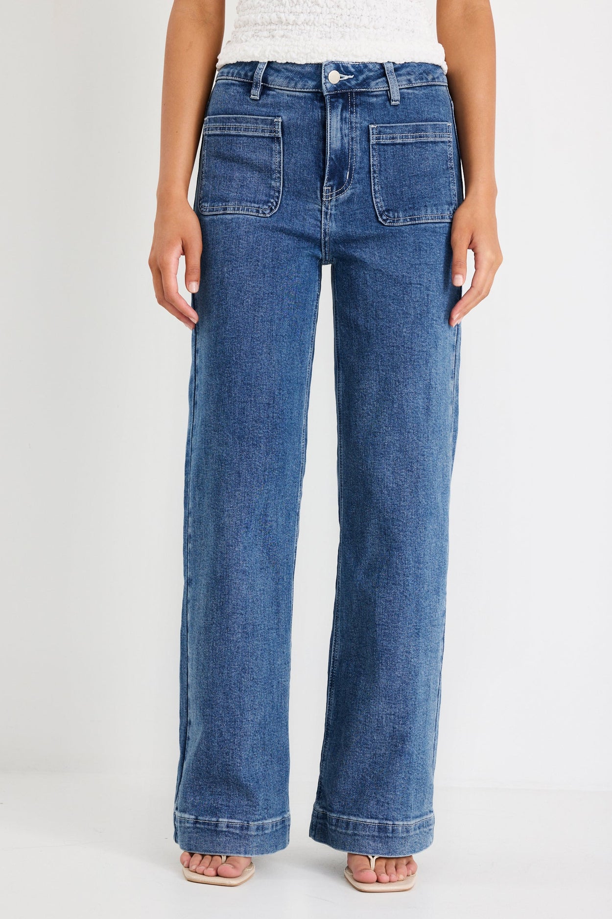 Shop Zoey Mineral Blue High Rise Wide Leg Pocket Jean | Flo & Frankie