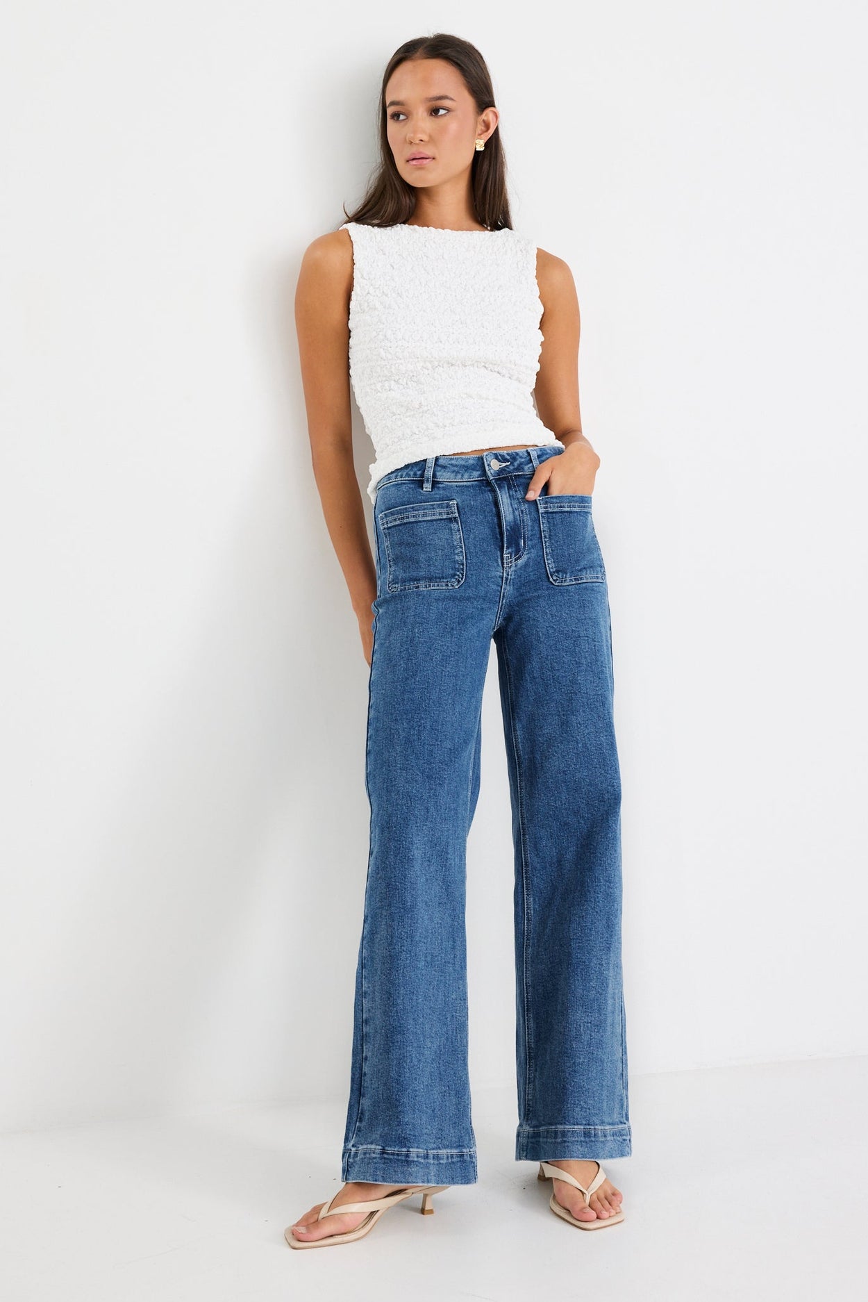 Shop Zoey Mineral Blue High Rise Wide Leg Pocket Jean | Flo & Frankie
