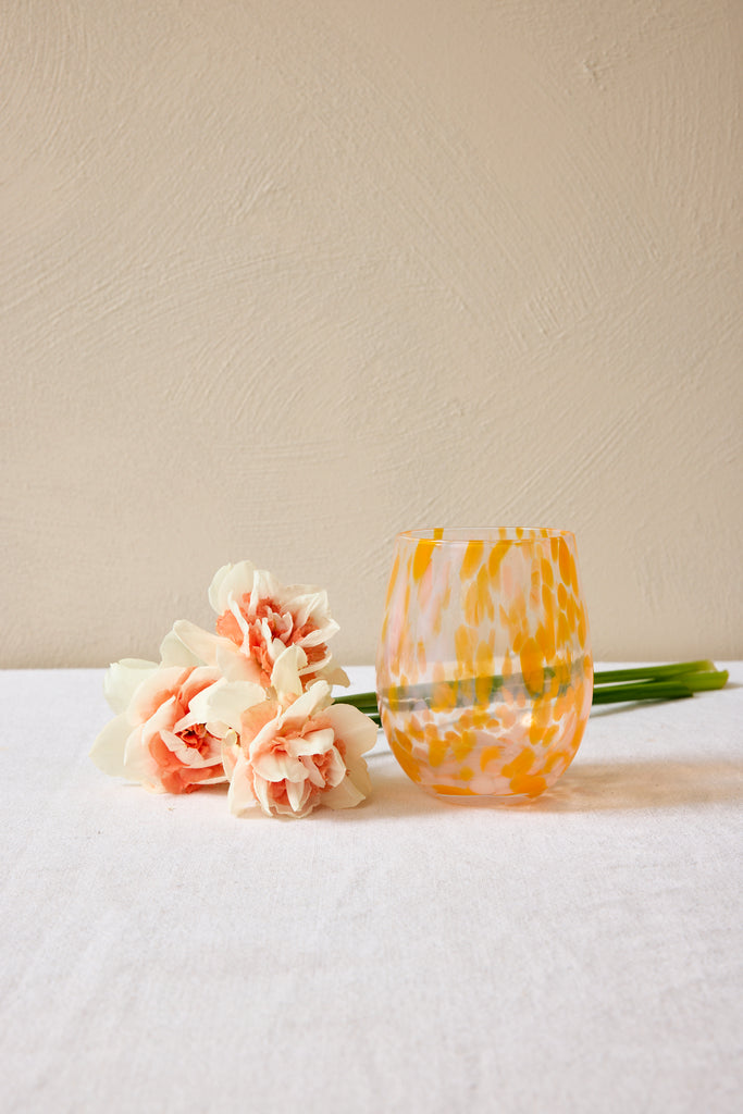 Shop Stemless Orange White Splatter Wine Glass | Flo & Frankie