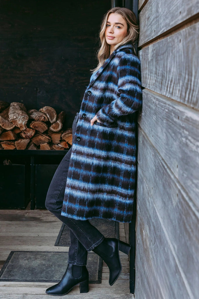 Shop Bennett Chocolate Blue Check Coat | Flo & Frankie