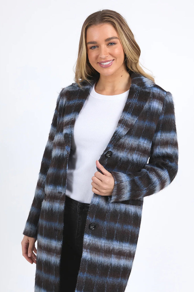 Shop Bennett Chocolate Blue Check Coat | Flo & Frankie