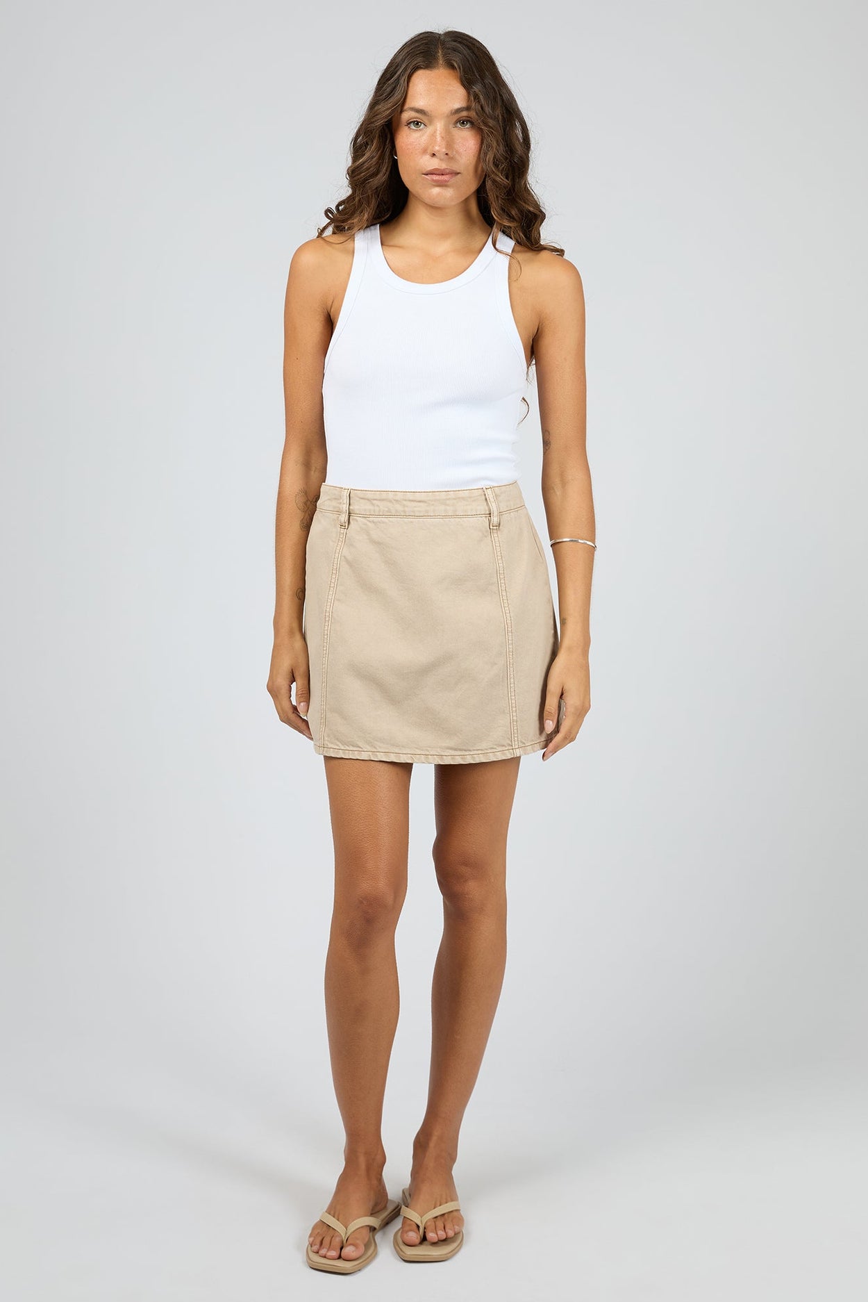 Shop Cove Beige Denim Mini Skort | Flo & Frankie