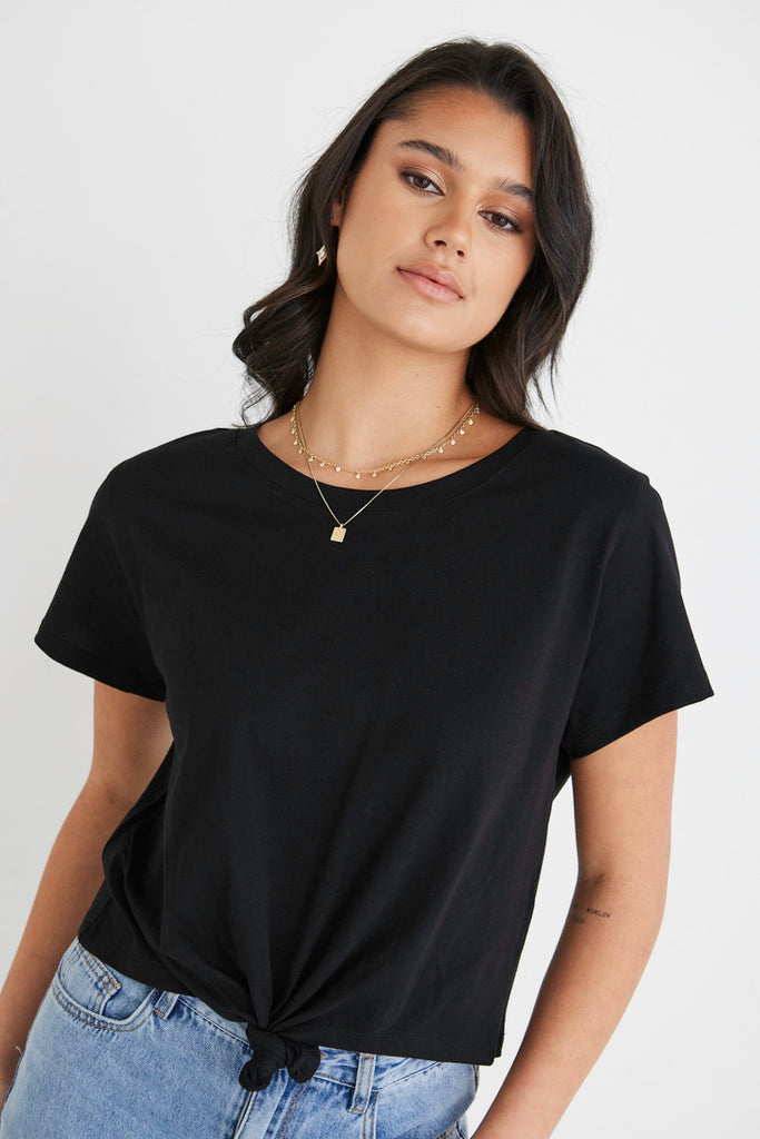 Shop Timely Black Tie Front Organic Tee | Flo & Frankie