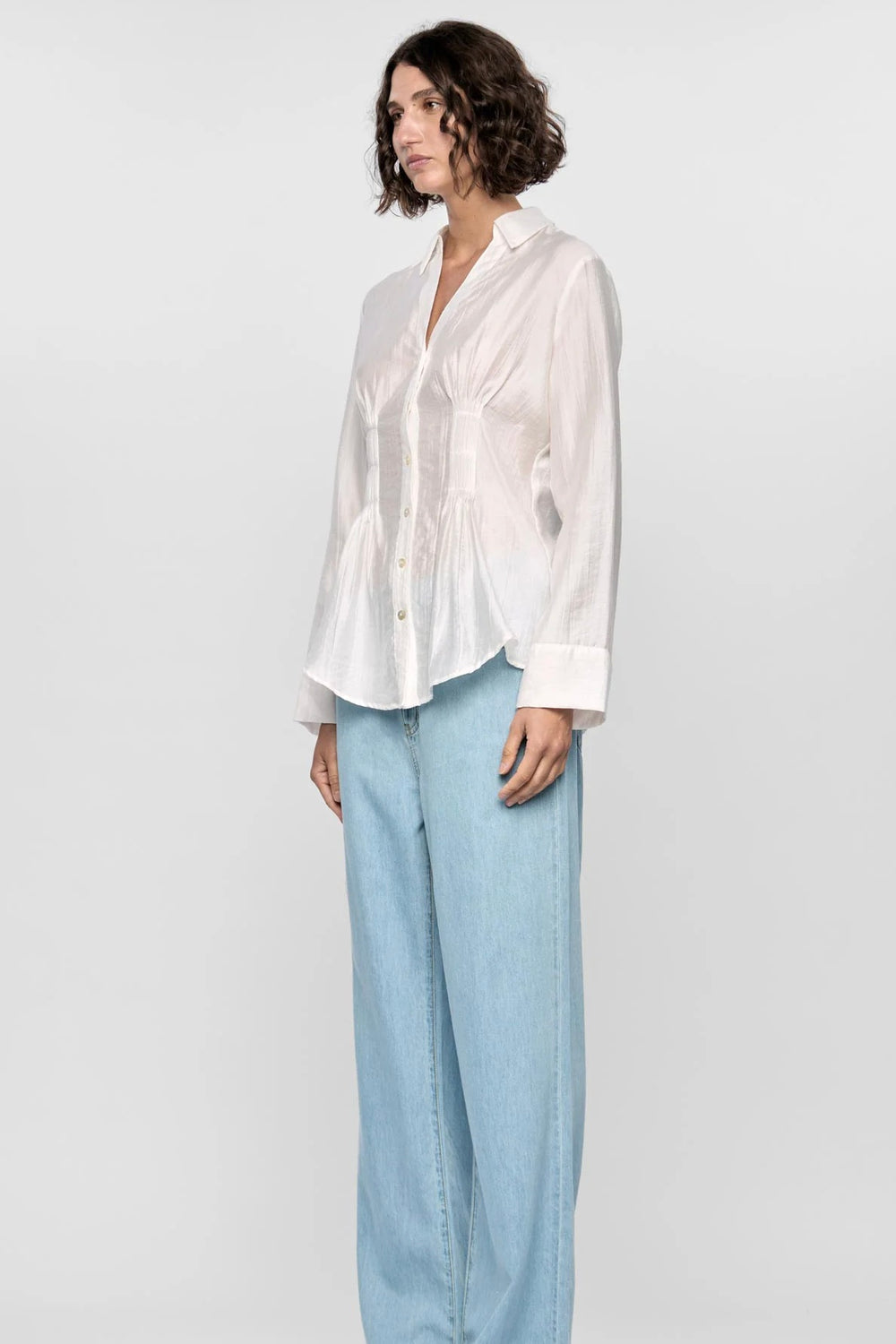 Shop Amara White Pintuck Shirt | Flo & Frankie