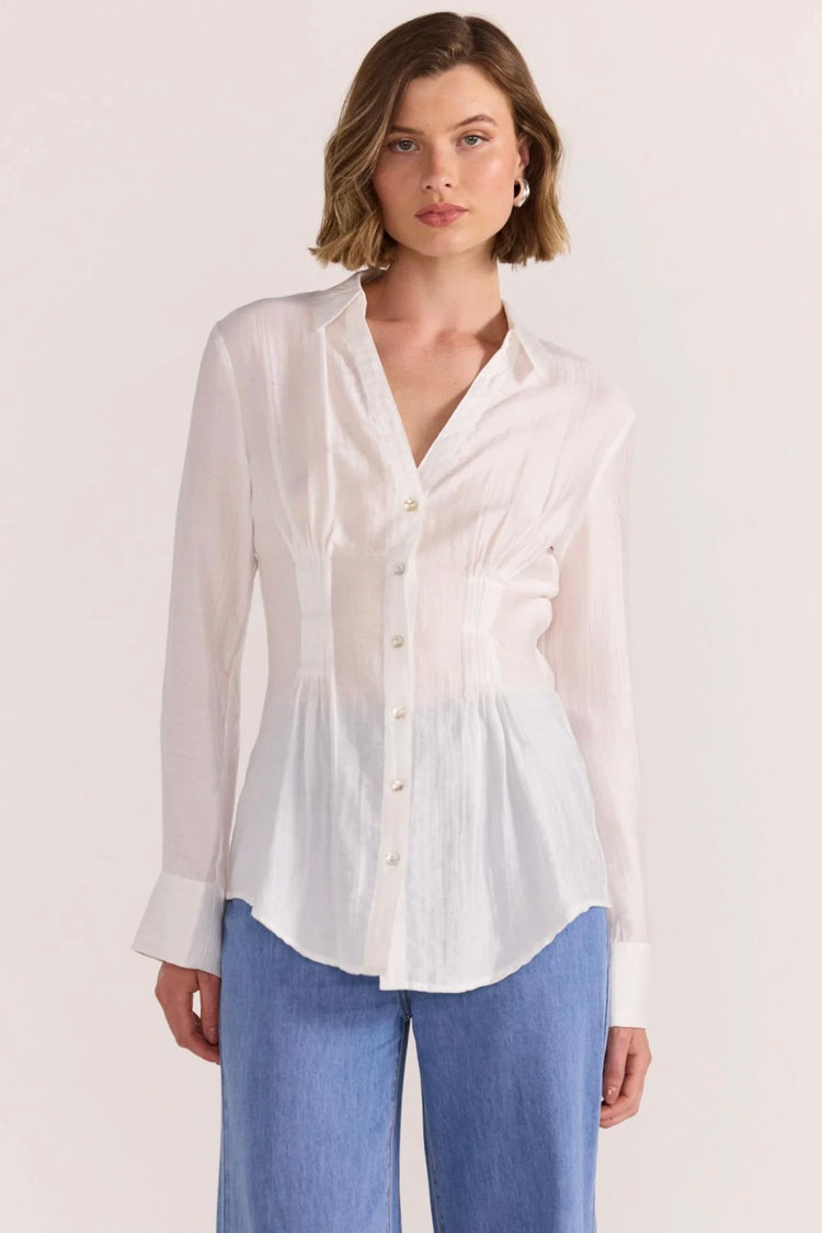 Shop Amara White Pintuck Shirt | Flo & Frankie