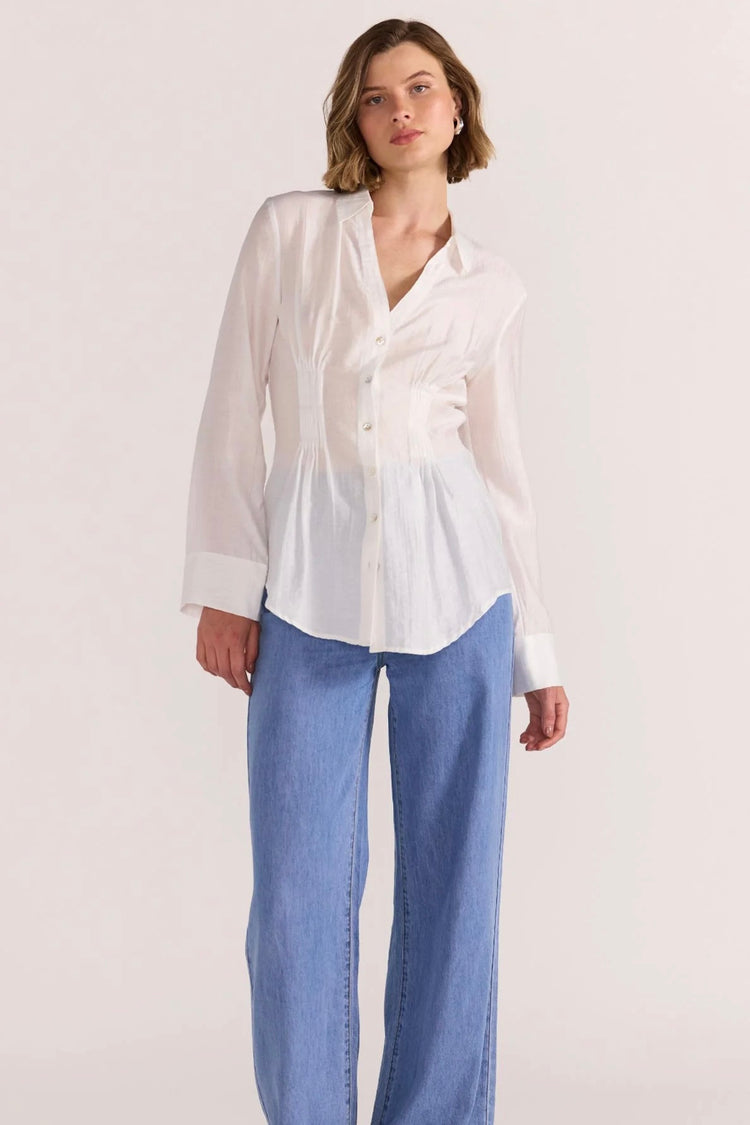 Shop Amara White Pintuck Shirt | Flo & Frankie