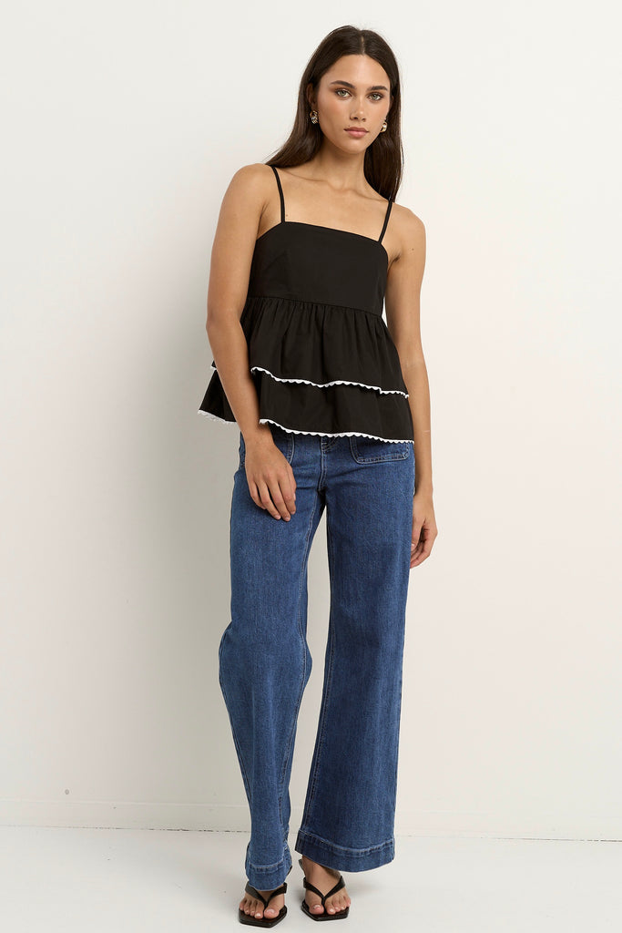 Shop Admire Black White Trim Strappy Babydoll Cami | Flo & Frankie