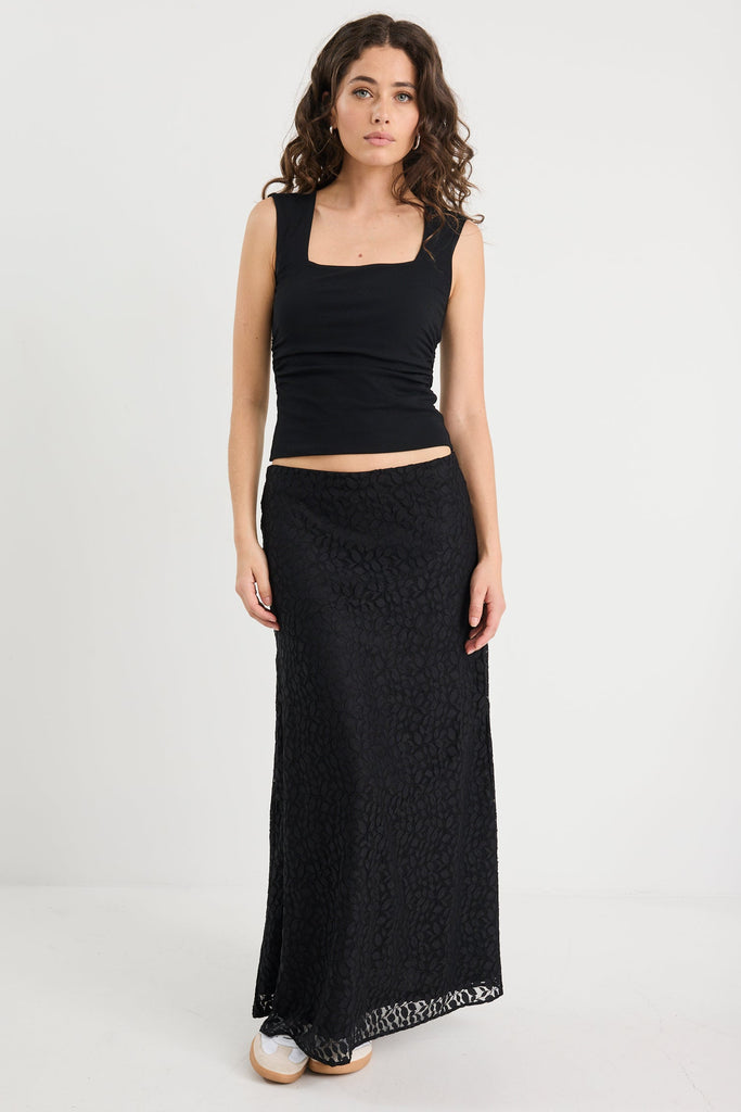 Shop Zeus Black Lace Bias Maxi Skirt | Flo & Frankie