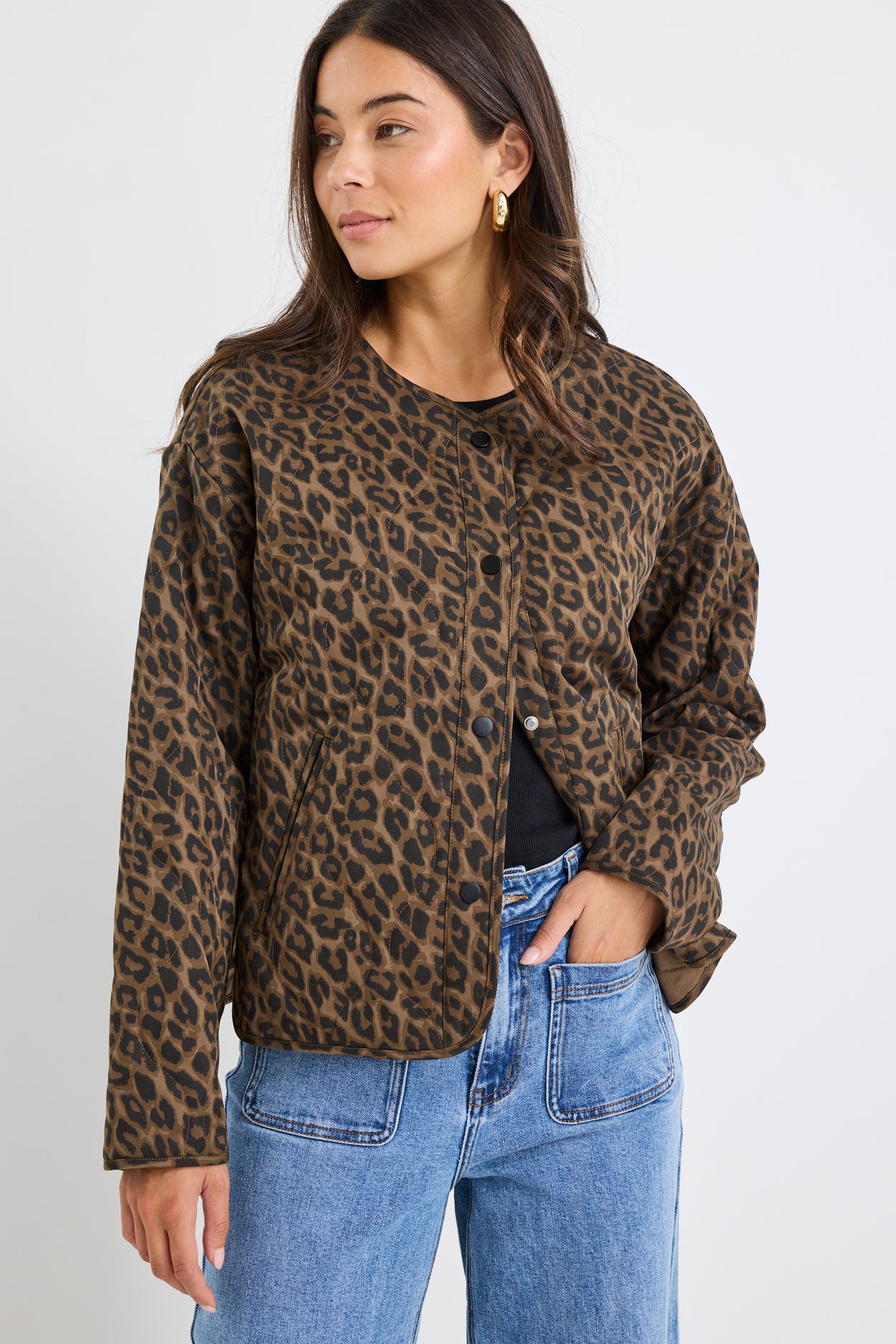 Shop Apex Animal Print Collarless Quilted Puffer Jacket | Flo & Franki