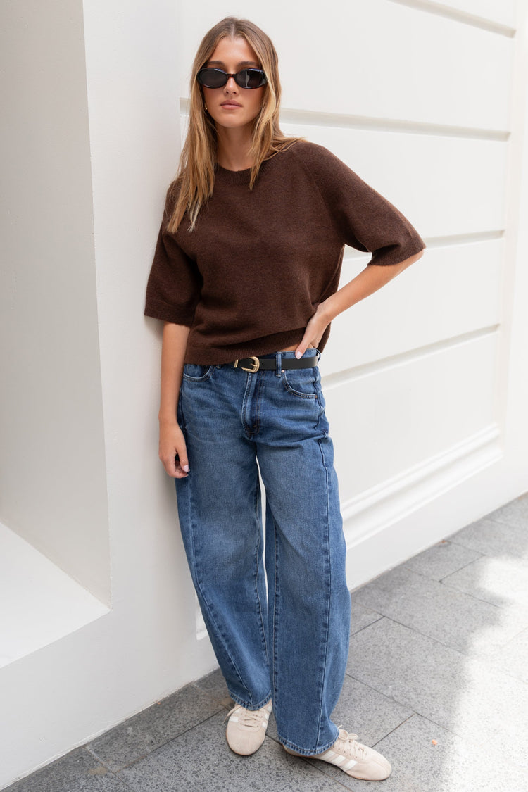 Shop Varsity Deep Blue Forward Seam Barrel Jeans | Flo & Frankie