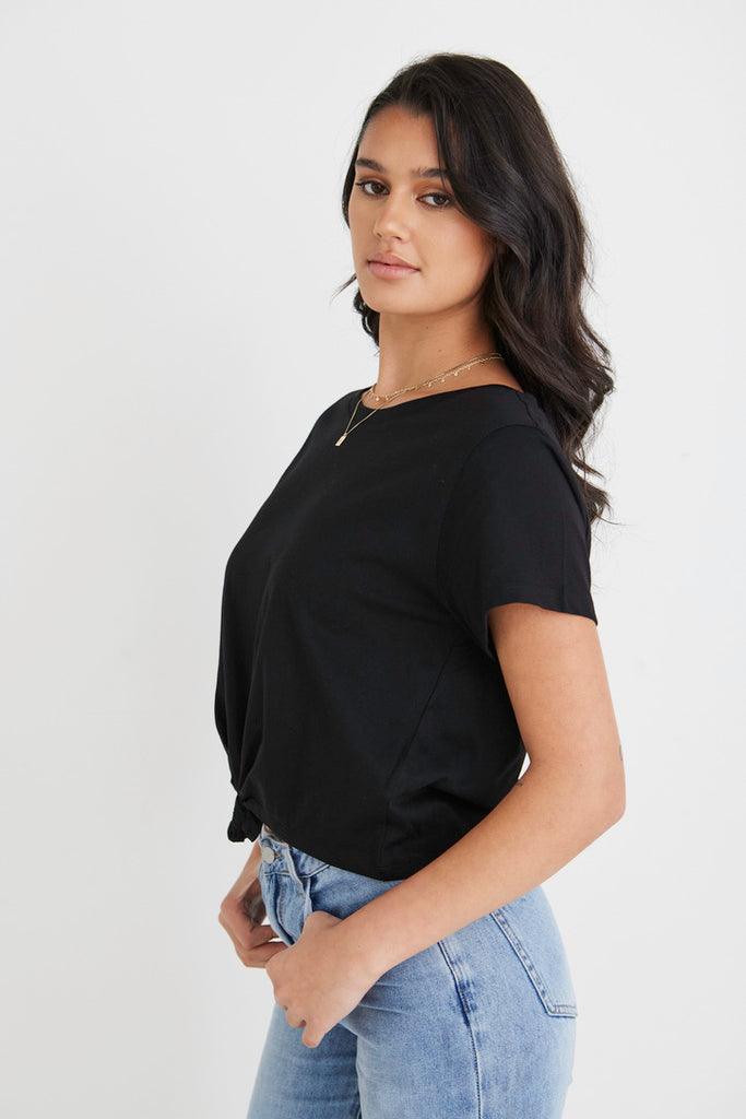 Shop Timely Black Tie Front Organic Tee | Flo & Frankie