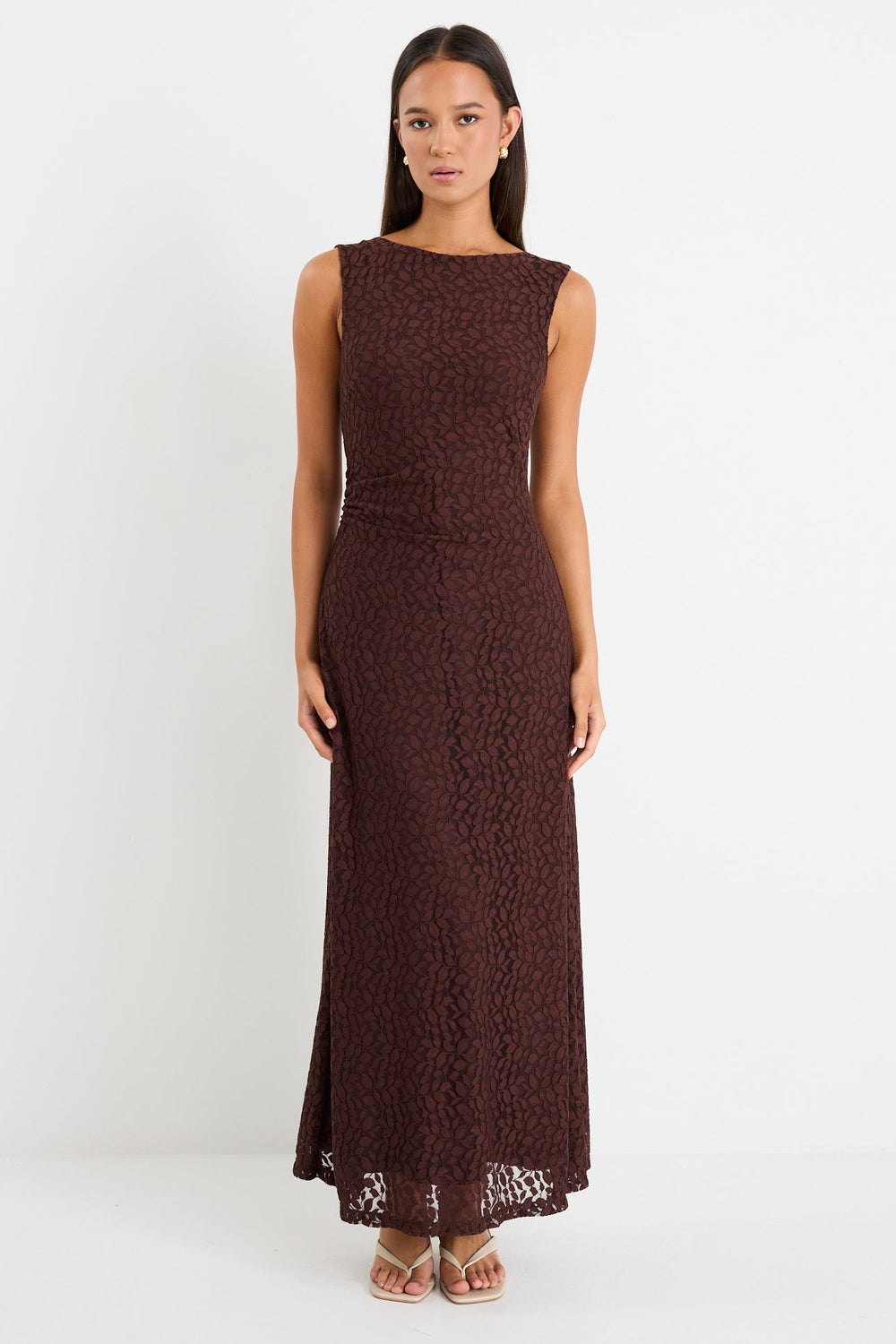 Shop Backlit Chocolate Lace Sleeveless Maxi Dress | Flo & Frankie