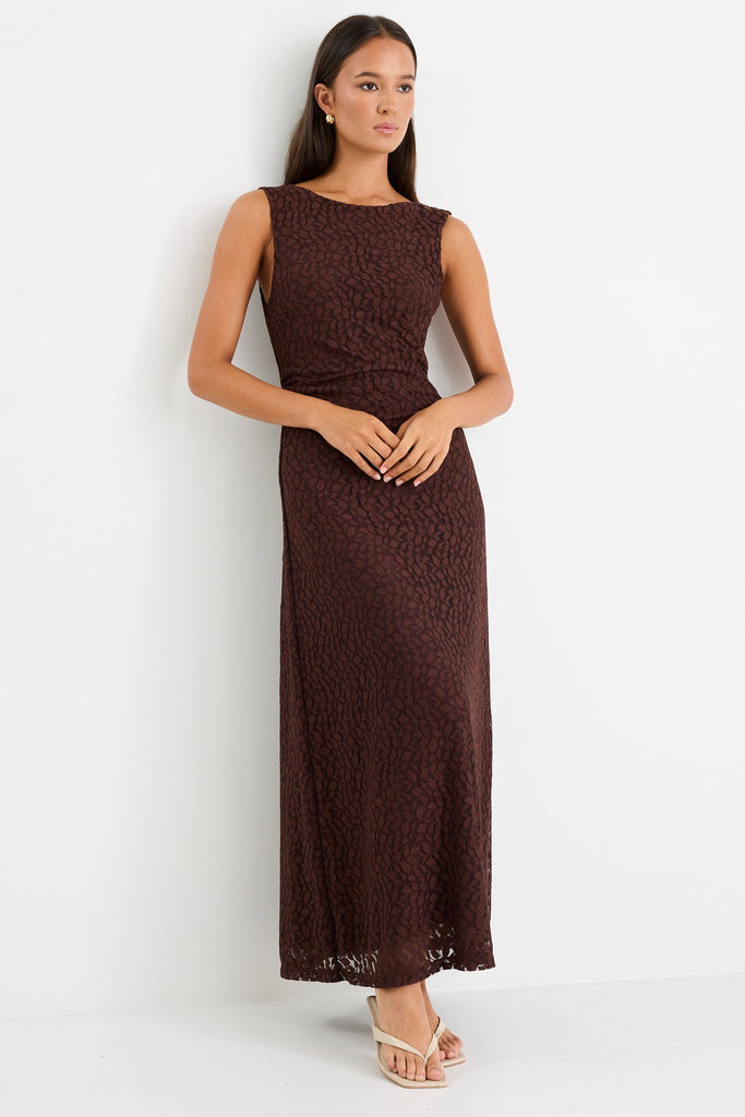 Shop Backlit Chocolate Lace Sleeveless Maxi Dress | Flo & Frankie