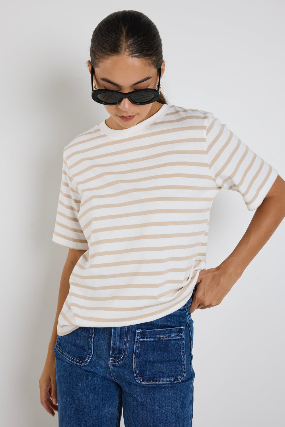 Shop Binding White Natural Stripe Boxy Fit Tee | Flo & Frankie