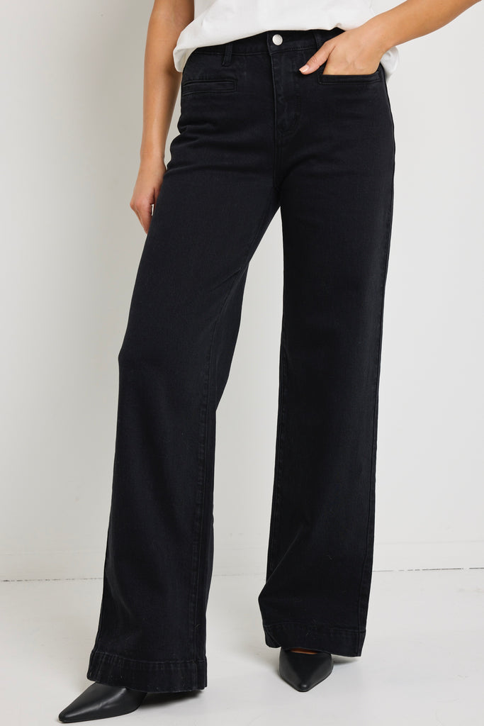 Shop Concert Black Mid Rise Wide Leg Pocket Jean | Flo & Frankie