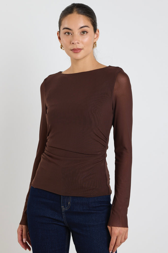 Shop Bravo Chocolate Mesh Long Sleeve Top | Flo & Frankie