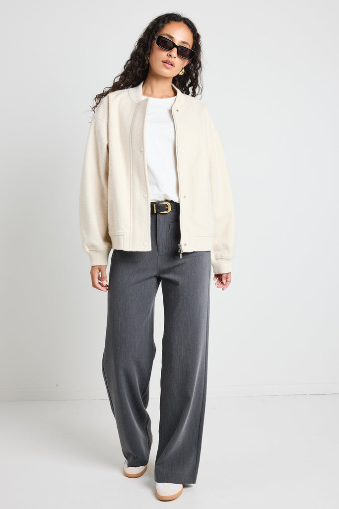 Shop Brisk Bone Boucle Bomber Jacket | Flo & Frankie