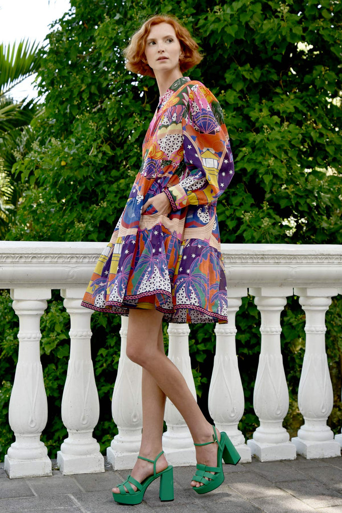 Shop Tier-Ific Bright Multi Pattern Sway Sleeved Mini Dress | Flo & Fr