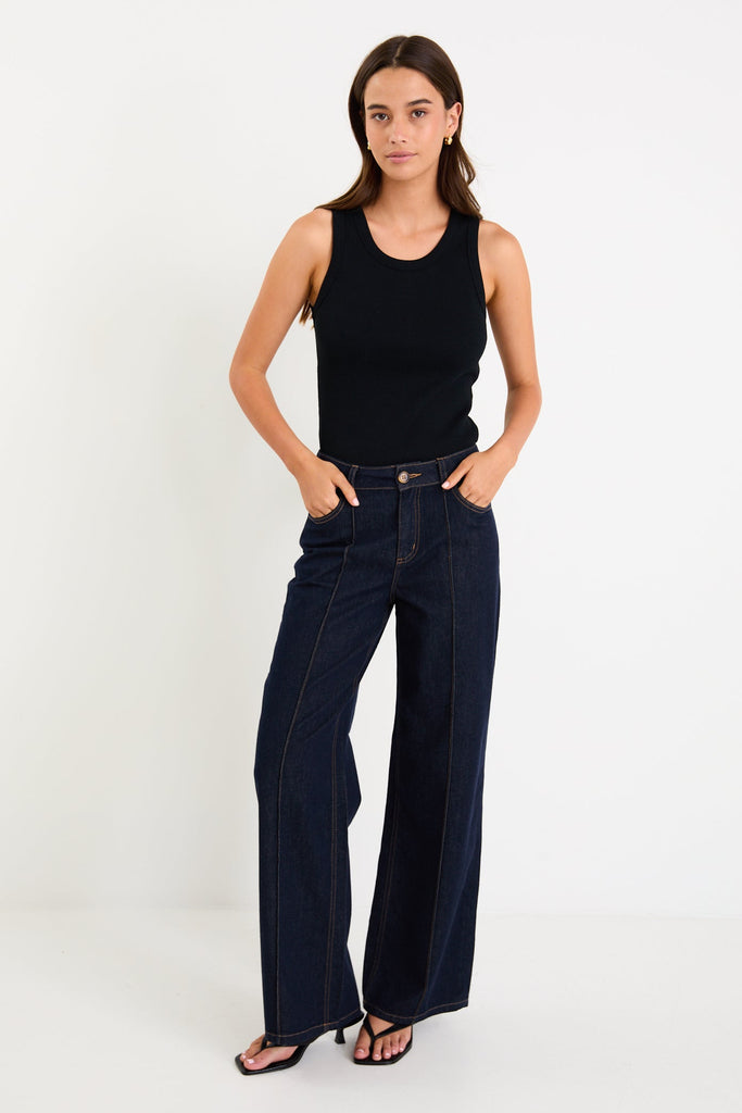 Shop Vault Indigo Pin Tuck Wide Leg Jean | Flo & Frankie