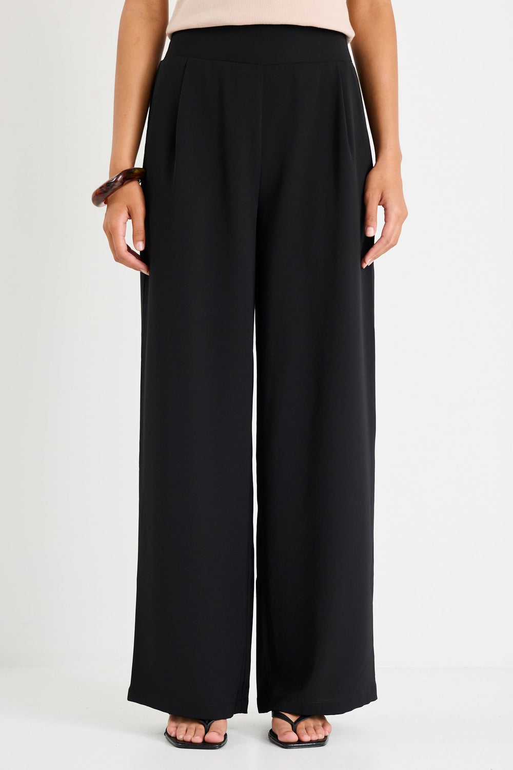 Shop Guardian Black Linen Viscose Elastic Back Pants | Flo & Frankie
