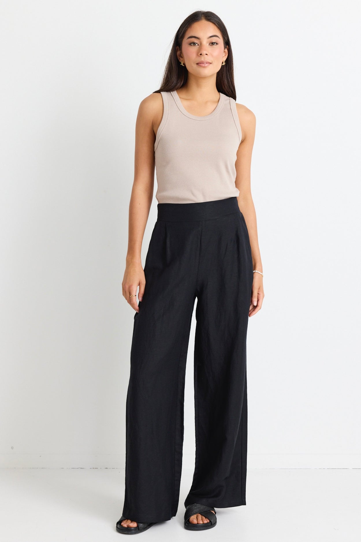 Shop Guardian Black Linen Viscose Elastic Back Pants | Flo & Frankie