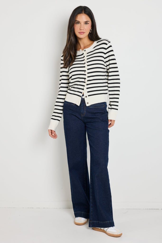 Shop Autograph Black Stripe Cashmere Blend Crewneck Cardigan | Flo & F