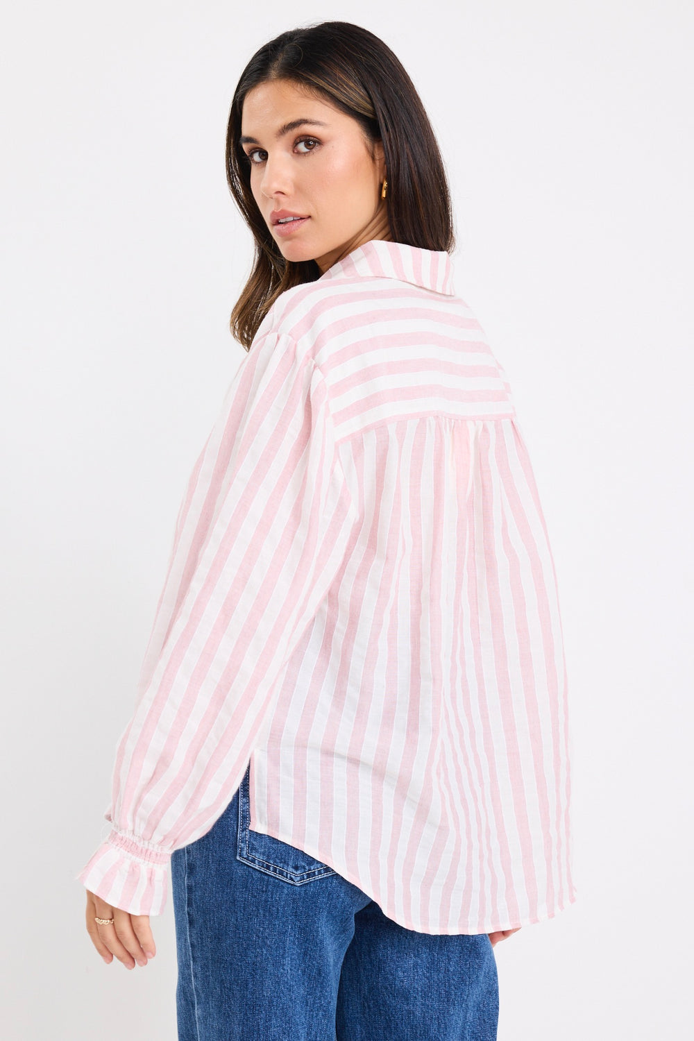 Shop Connection Pink Stripe Button Front Blouse | Flo & Frankie