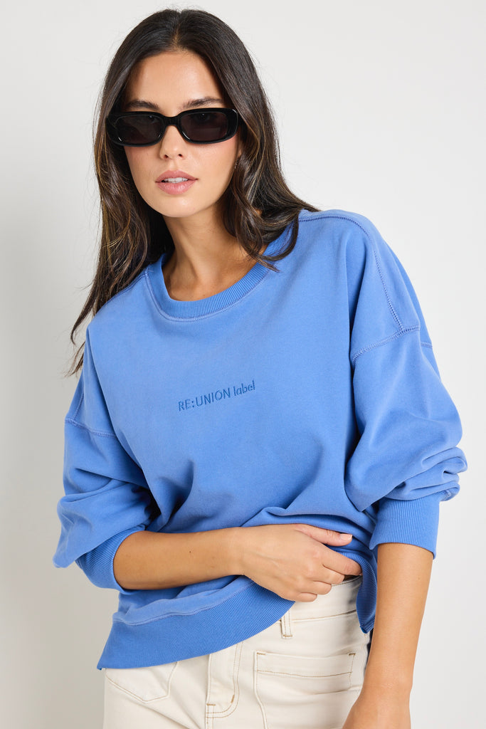 Shop Daylight Mid Blue RE:UNION Label Sweatshirt | Flo & Frankie