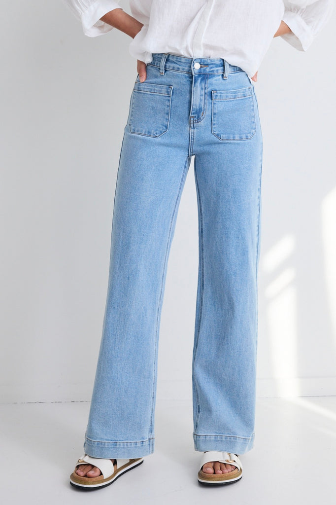 Shop Light Blue Wide Leg Pocket Jean Online | Flo & Frankie