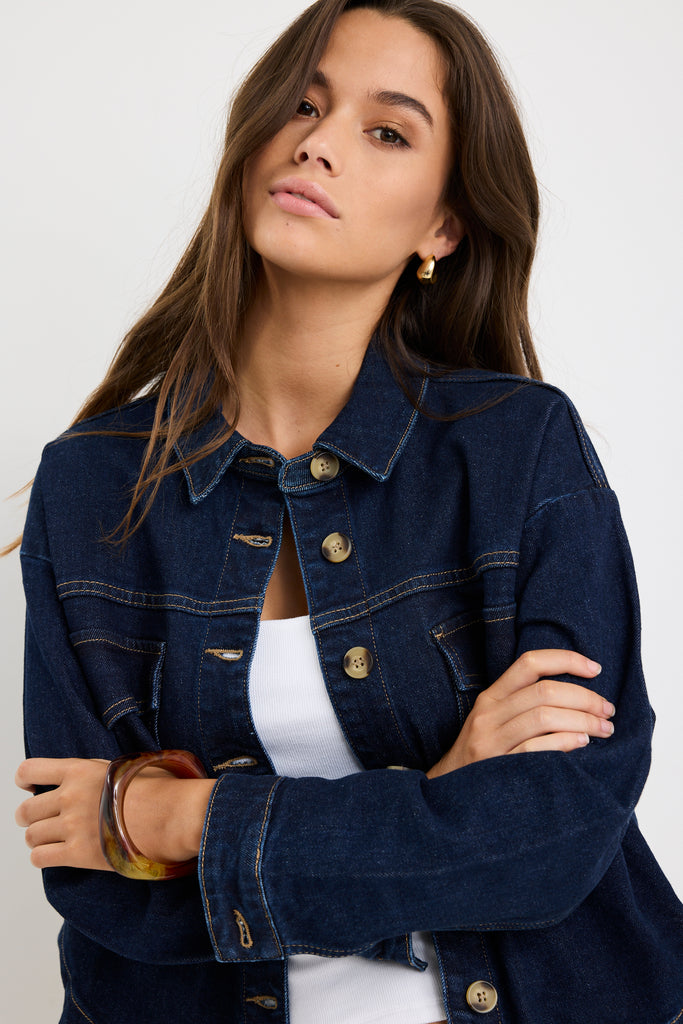Shop Echo Indigo Patch Pocket Denim Jacket | Flo & Frankie