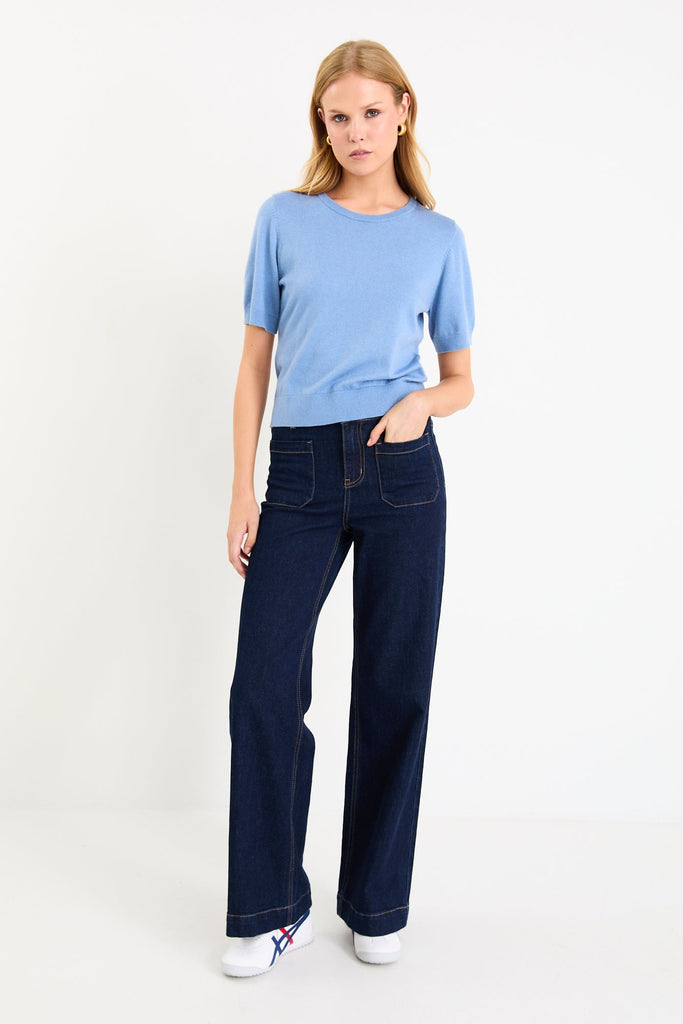 Shop Edition Sky Blue Crewneck Cashmere Blend Knit Tee | Flo & Frankie