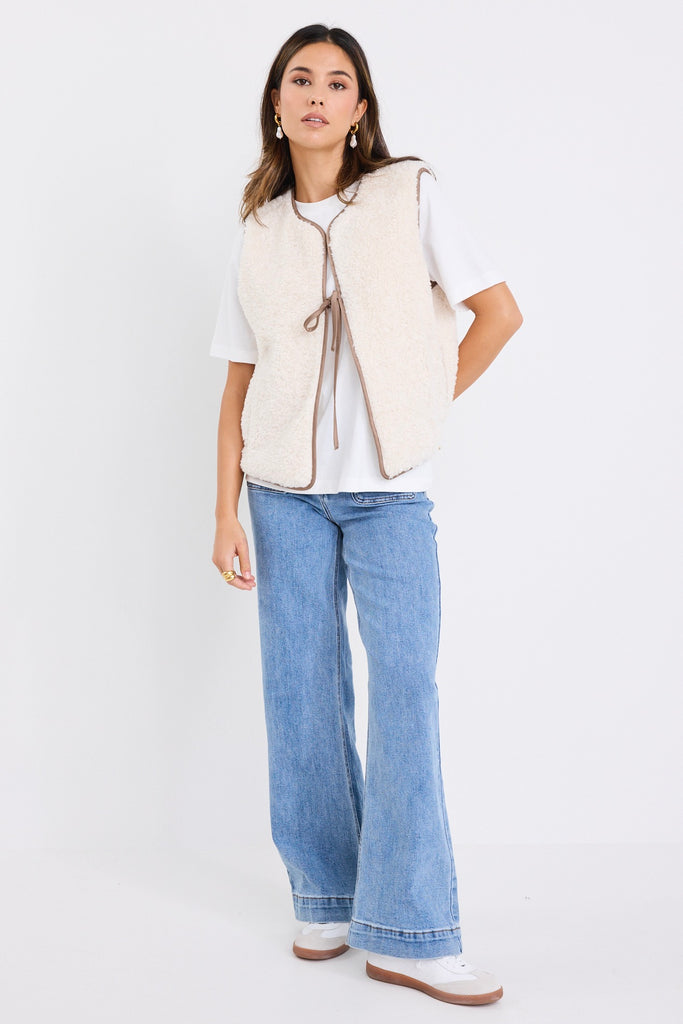 Shop Ethic Cream Sherpa Tie Front Gilet | Flo & Frankie