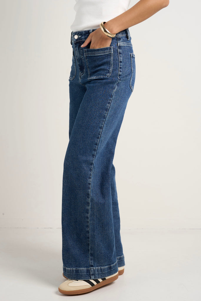Shop Zoey Mineral Blue High Rise Wide Leg Pocket Jean | Flo & Frankie