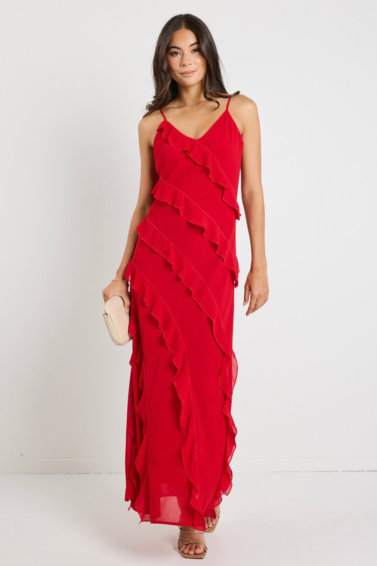 Shop Galore Flame Bias Ruffle Slip Maxi Dress | Flo & Frankie