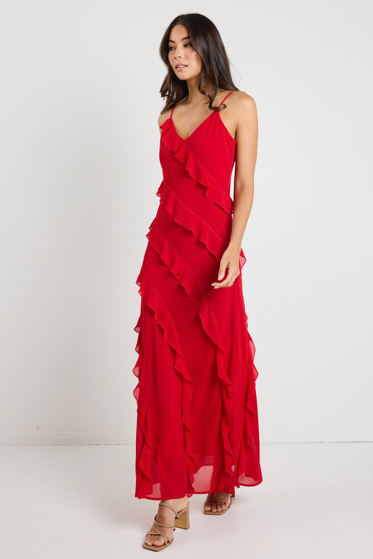 Shop Galore Flame Bias Ruffle Slip Maxi Dress | Flo & Frankie