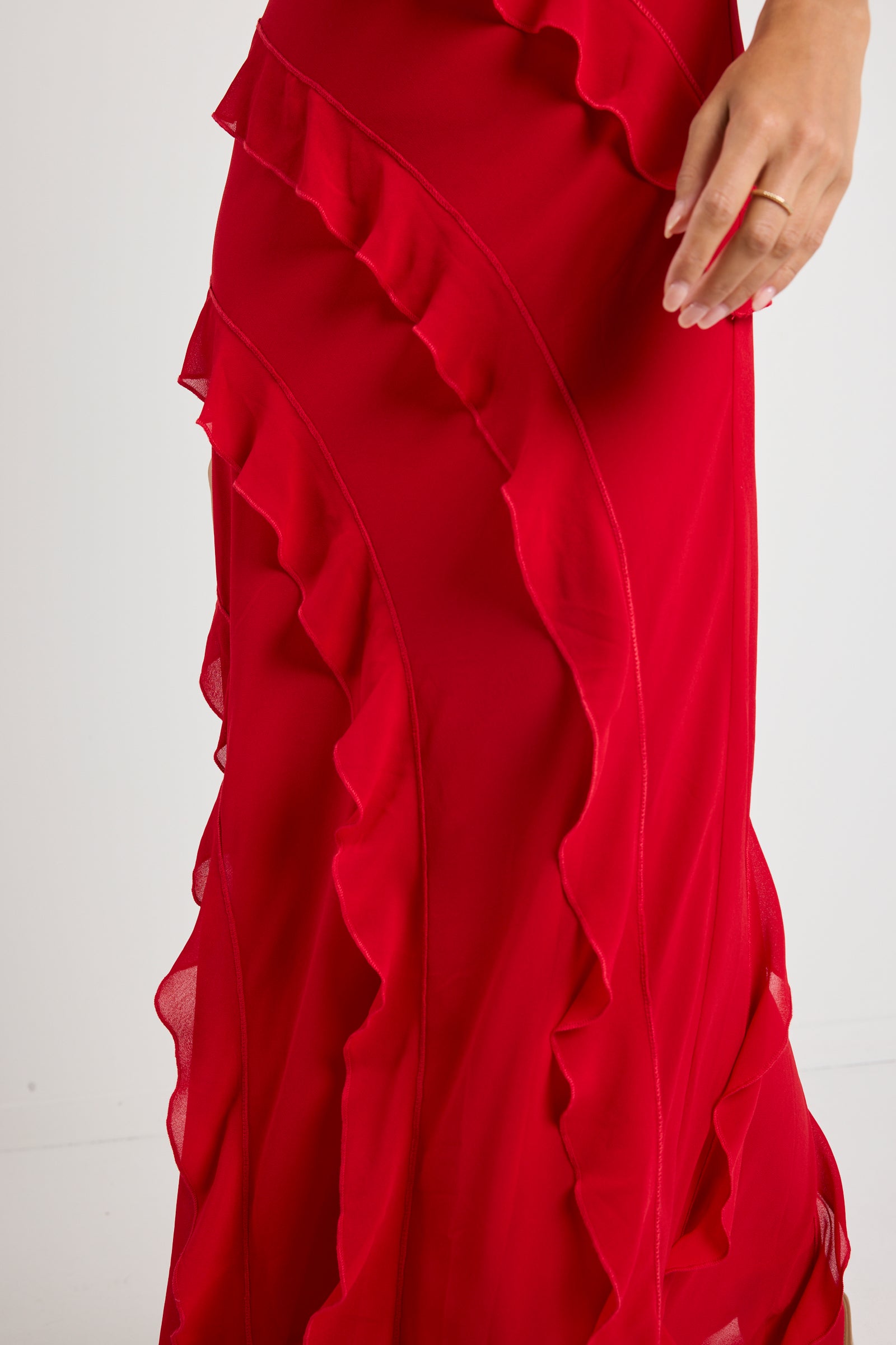 Shop Galore Flame Bias Ruffle Slip Maxi Dress | Flo & Frankie