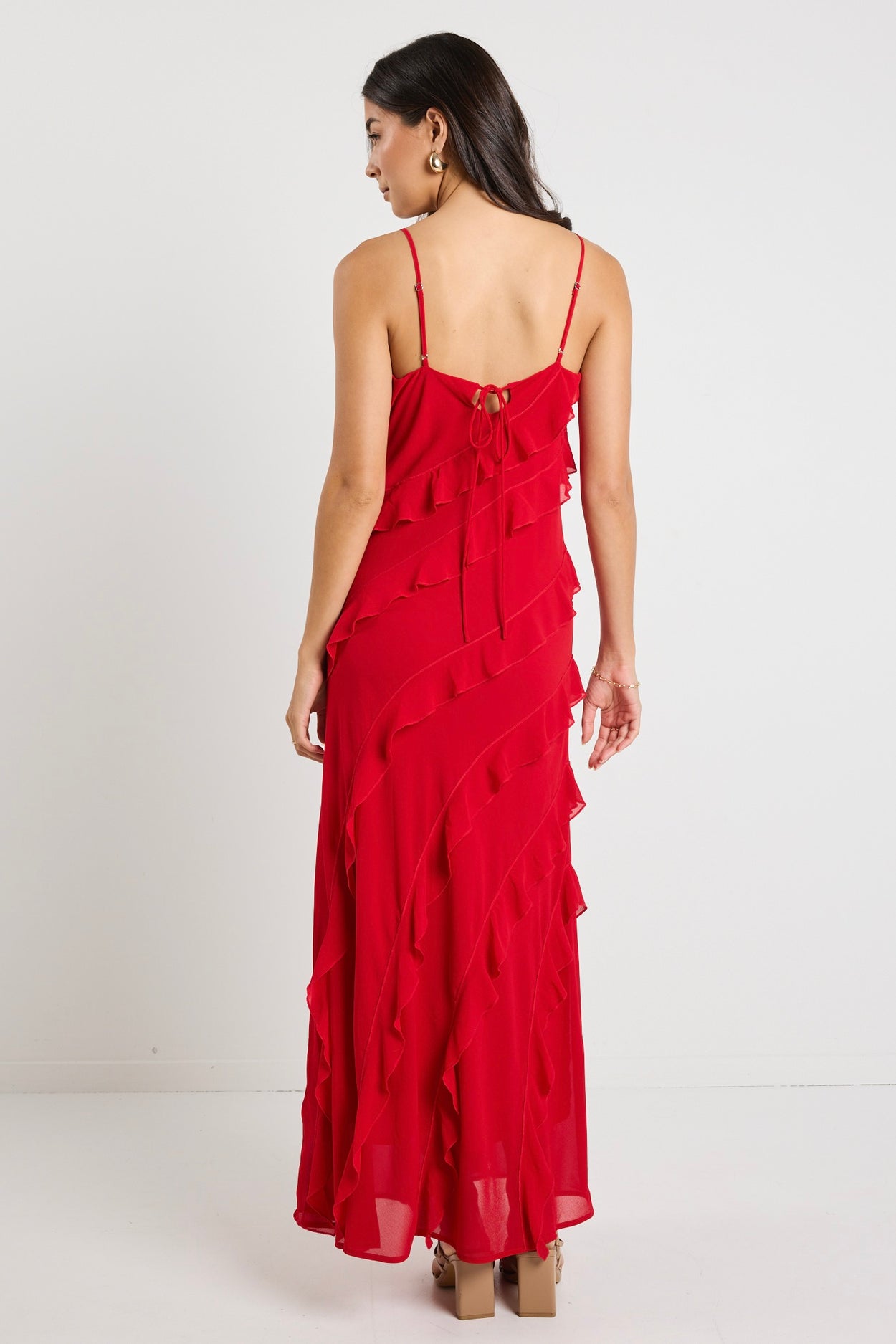 Shop Galore Flame Bias Ruffle Slip Maxi Dress | Flo & Frankie