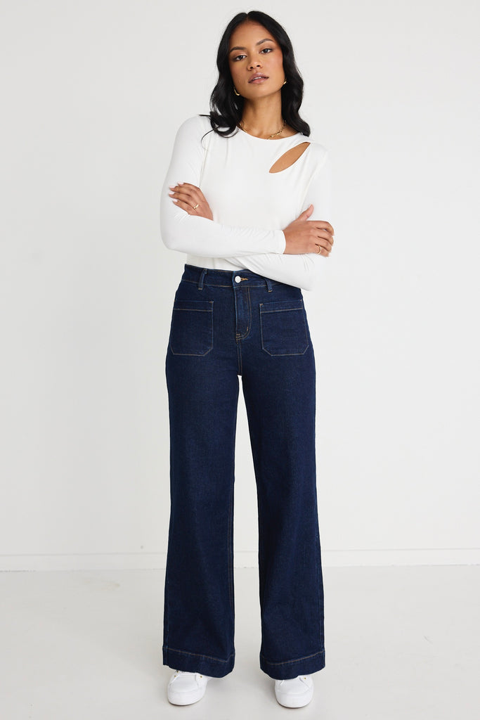 Shop Blue Denim Wide Leg Jeans Online | Flo & Frankie