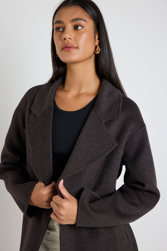 Shop Geneva Chocolate Marle Wool Belted Coat | Flo & Frankie