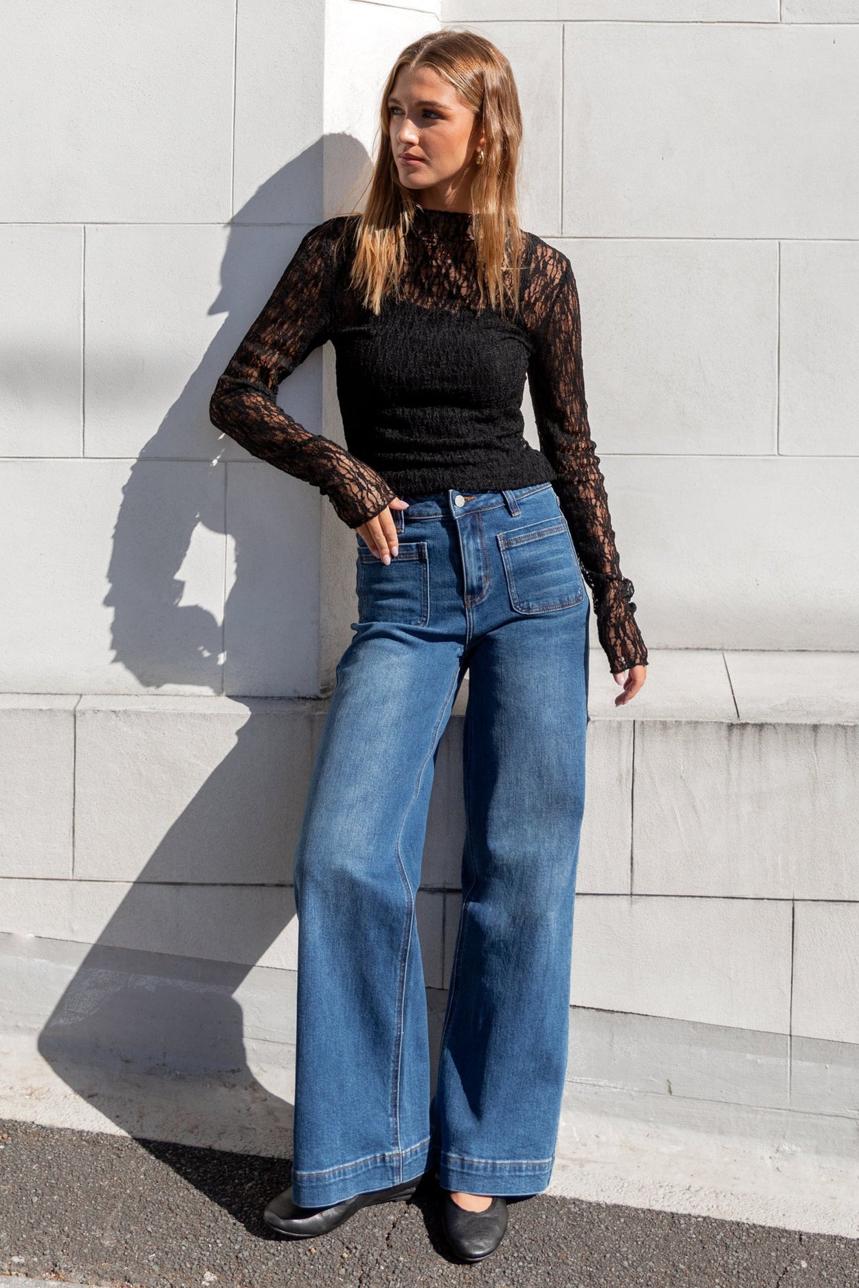 Shop Zoey Marine Blue High Rise Wide Leg Pocket Jean | Flo & Frankie