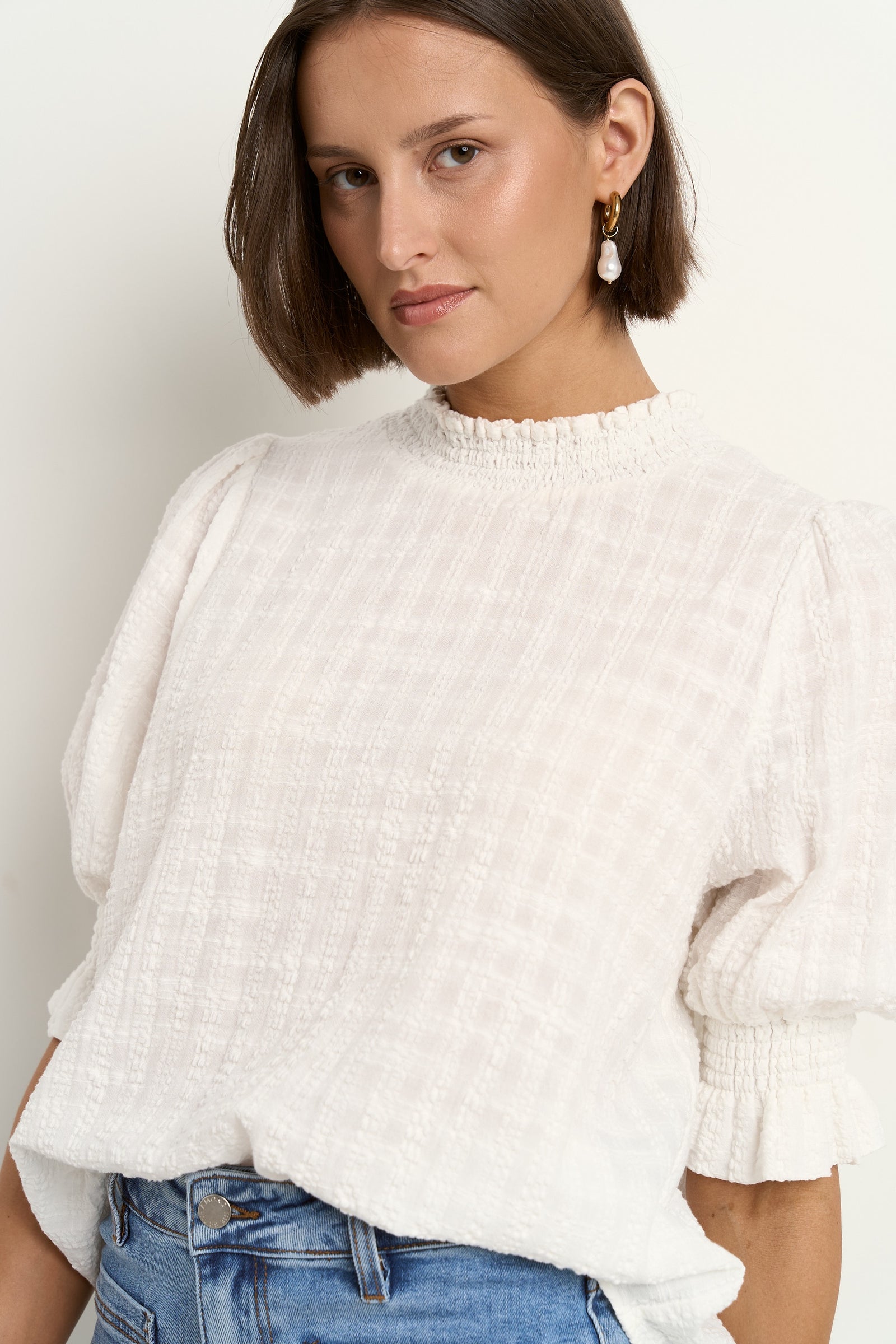 Shop Influential Ivory Texture High Neck Top | Flo & Frankie