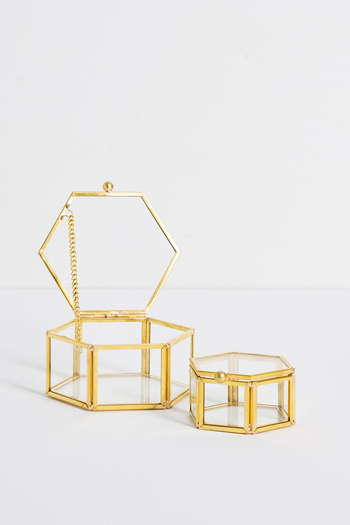 Shop Glass with Gold Trim Small Hexagonal Jewellery Boxes | Flo & Fran
