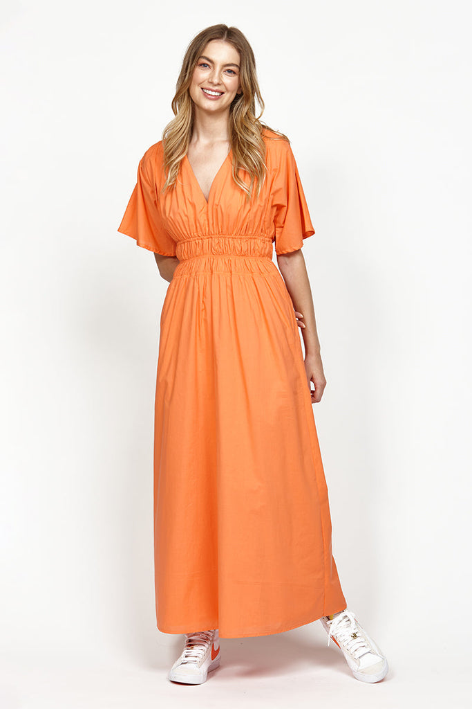 Shop Commodore Orange SS Midi Dress | Flo & Frankie