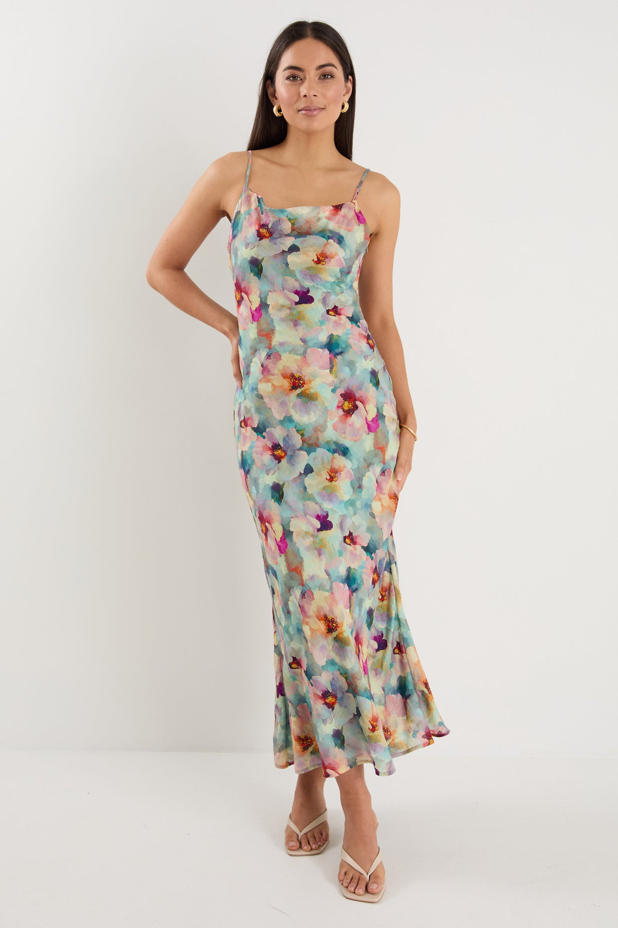 Shop Lavish Blue Multi Floral Tie Back Bias Slip Dress | Flo & Frankie