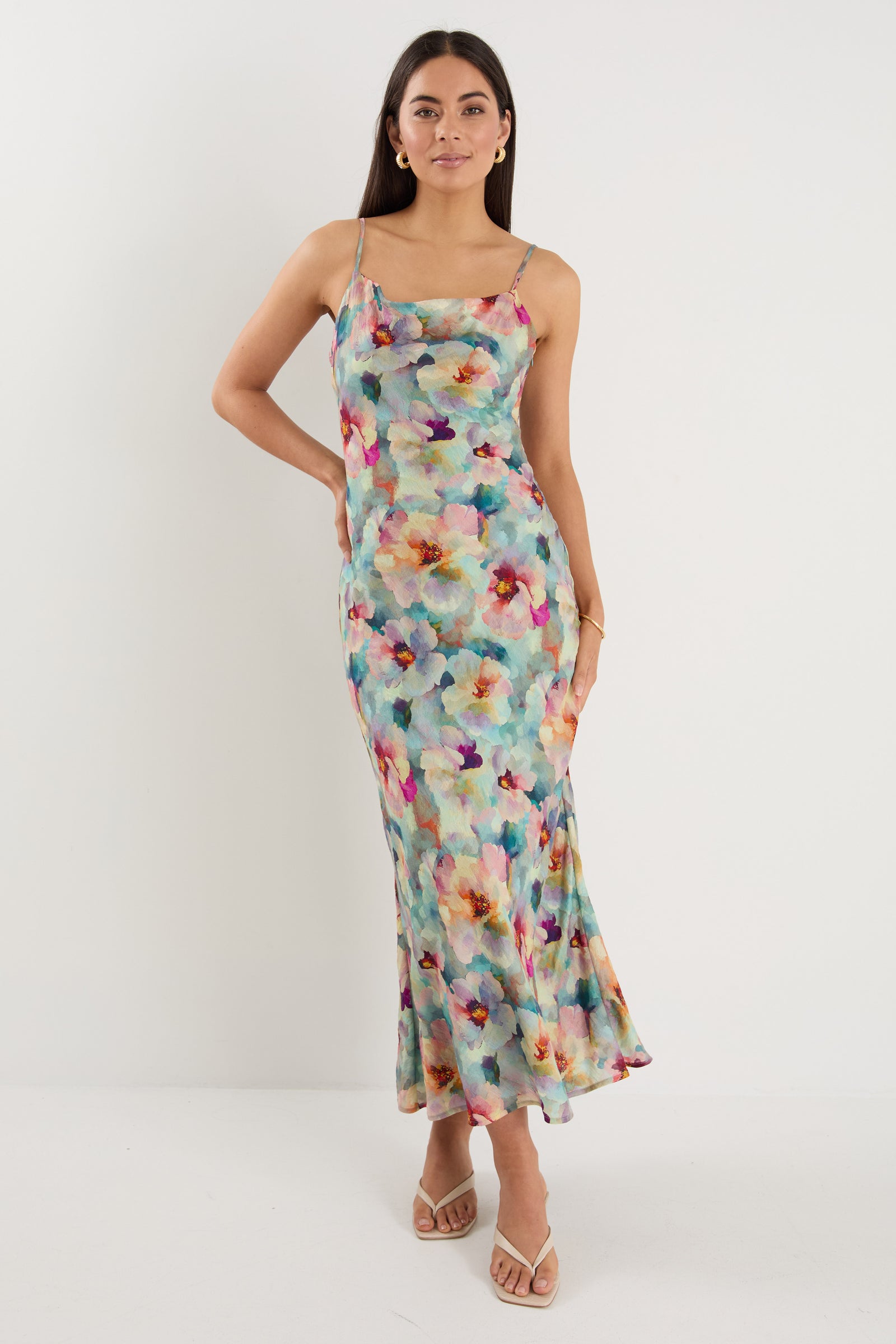 Shop Lavish Blue Multi Floral Tie Back Bias Slip Dress | Flo & Frankie
