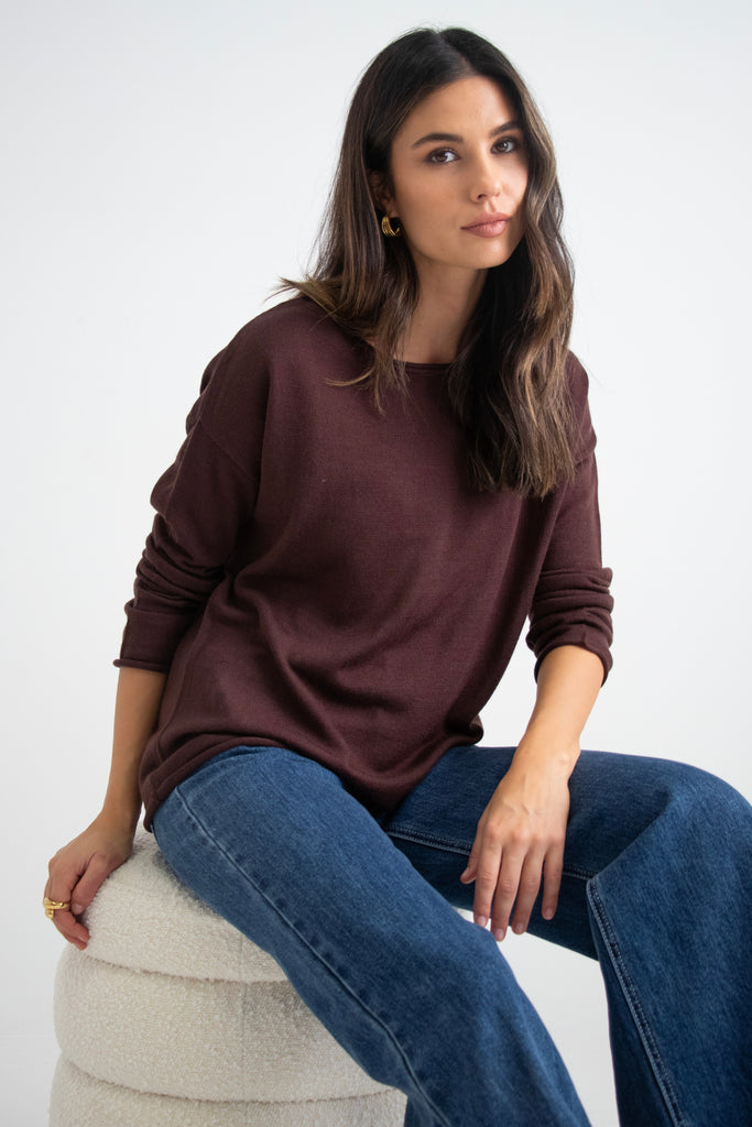 Shop Legacy Chocolate Knit Wide Neck Jumper | Flo & Frankie