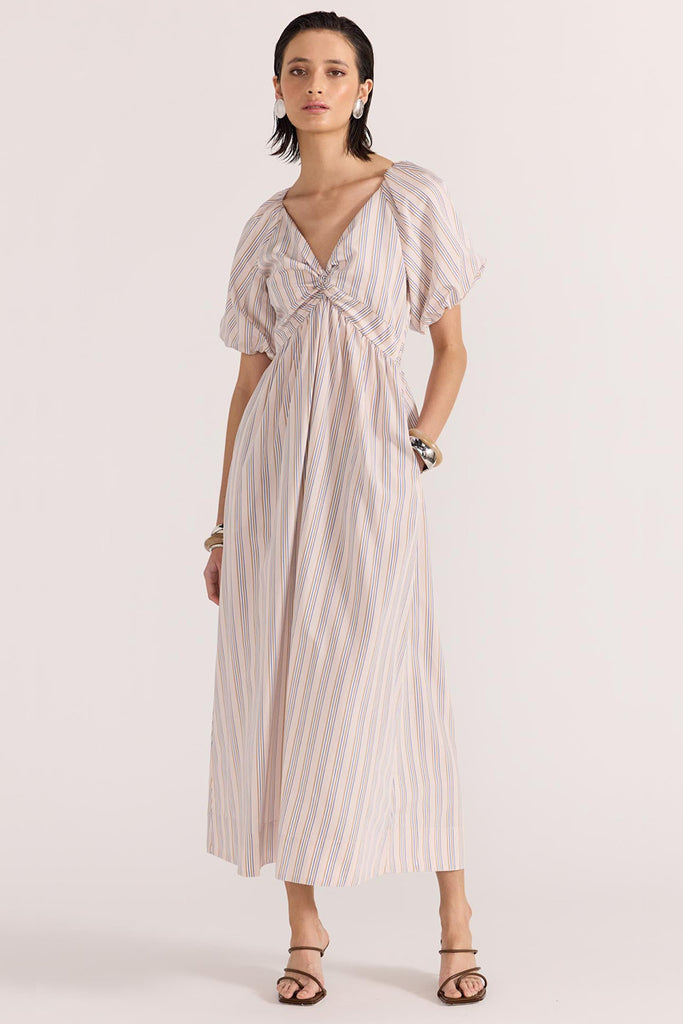 Shop Mallory Beige Stripe Twist Front Dress | Flo & Frankie